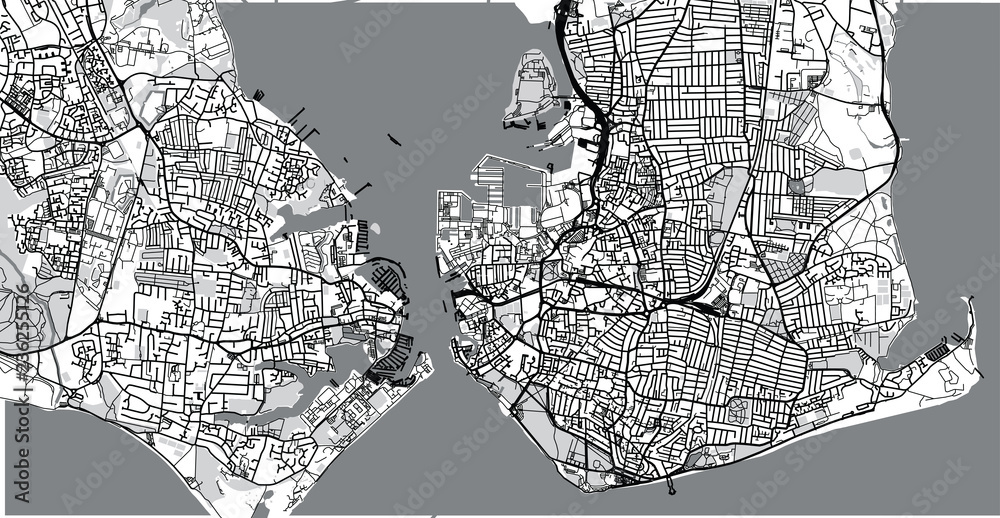 Urban vector city map of Portsmouth, England Stock Vector | Adobe Stock