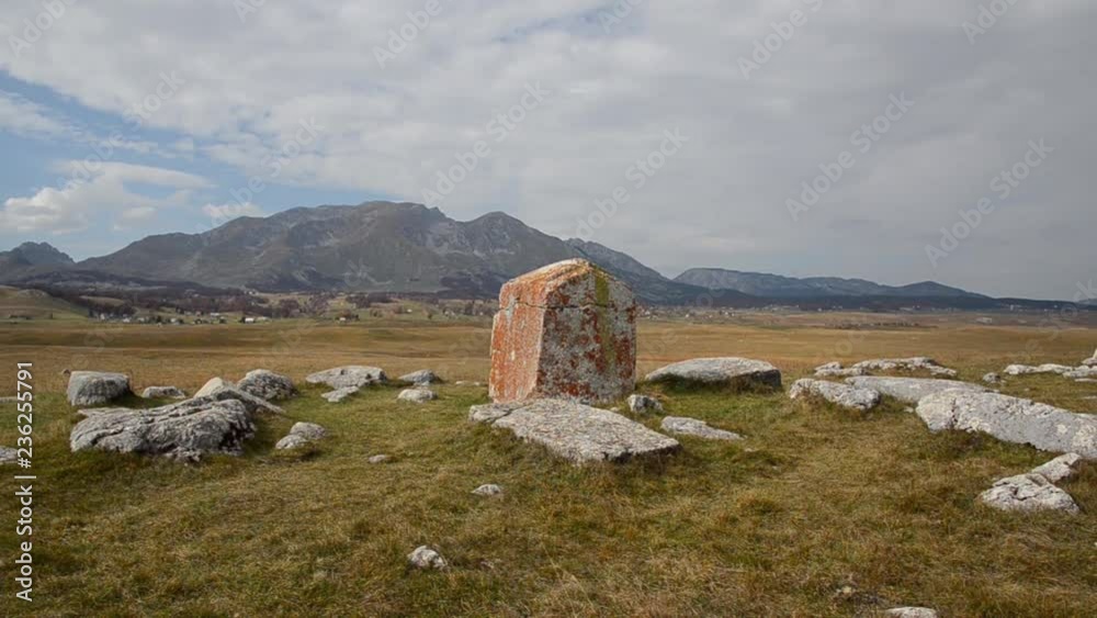 Vidéo Stock Stecak, monumental medieval tombstones. Landscape in ...
