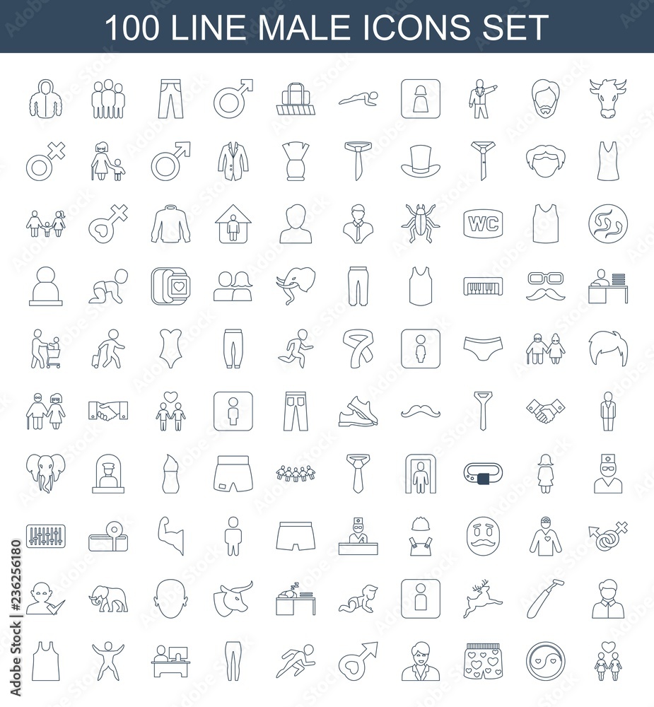 male icons. Set of 100 line male icons included women couple, yin yang ...