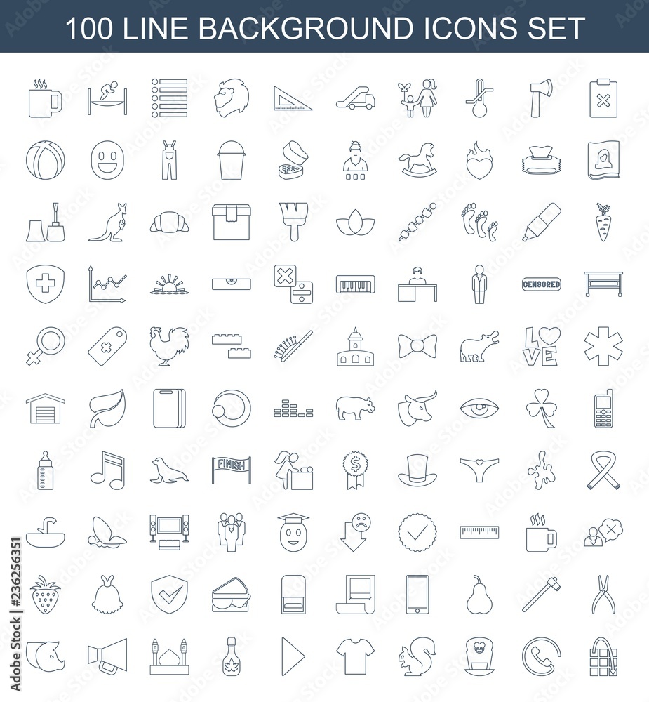 background icons. Set of 100 line background icons included move on map ...