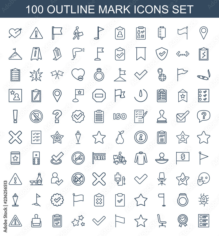 mark icons. Set of 100 outline mark icons included checklist, heart ...