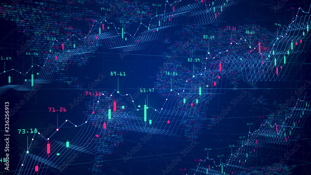 Stock chart - abstract digital 3d financial chart render showing ...