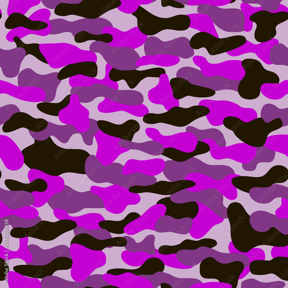 Сamouflage vector seamless pattern in purple color. Military disguise ...