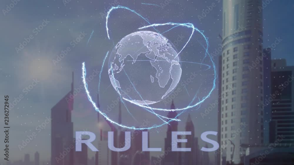 Rules text with 3d hologram of the planet Earth against the backdrop of ...