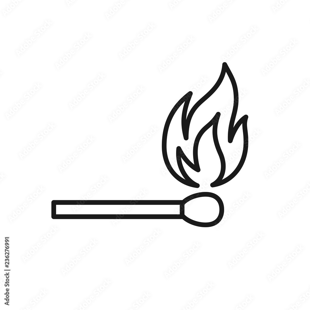 Black isolated outline icon of matchstick on white background. Line ...