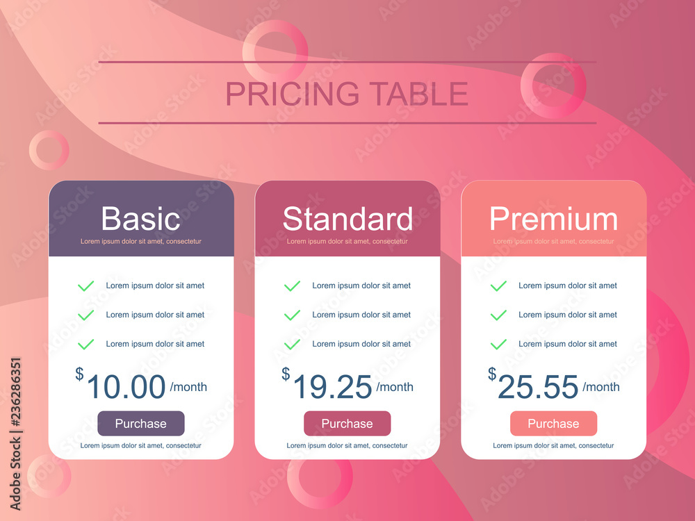 Modern price table template design. The sale page of your product or ...