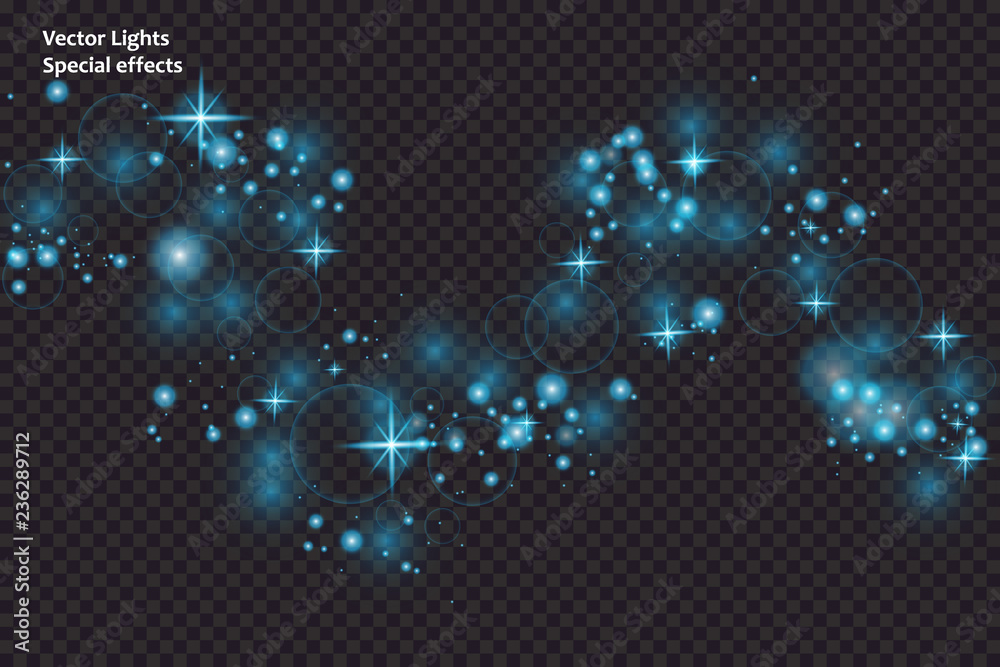 blue sparks and stars glitter special light effect. Sparkling magic ...
