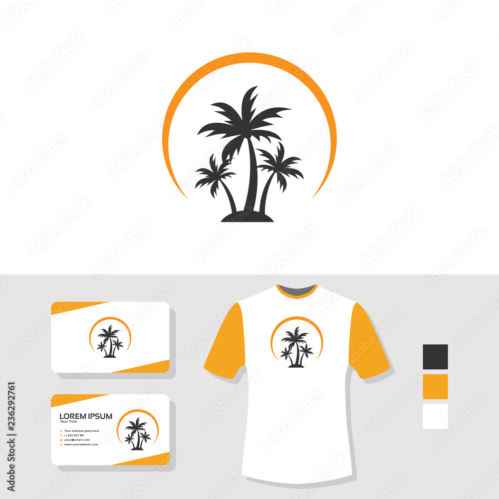 Palm tree logo design with business card and t shirt mockup Stock ...