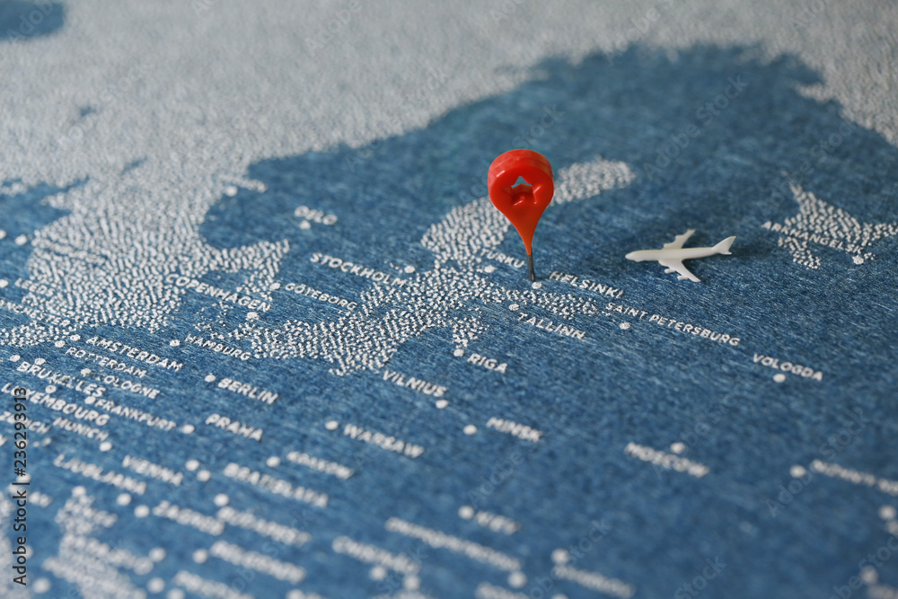 handmade map with the pin and plane Stock Photo | Adobe Stock