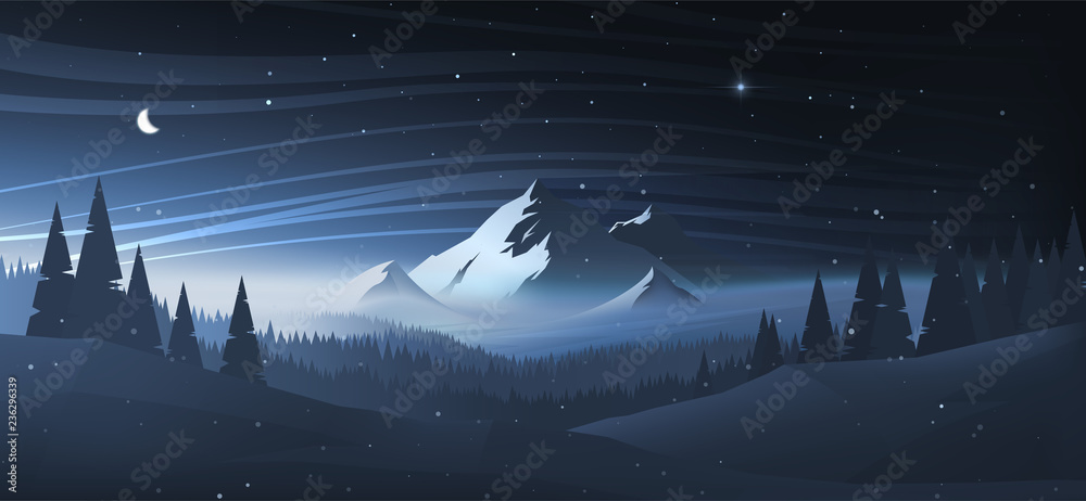 Night mountain winter landscape. Vector illustration Stock Vector ...