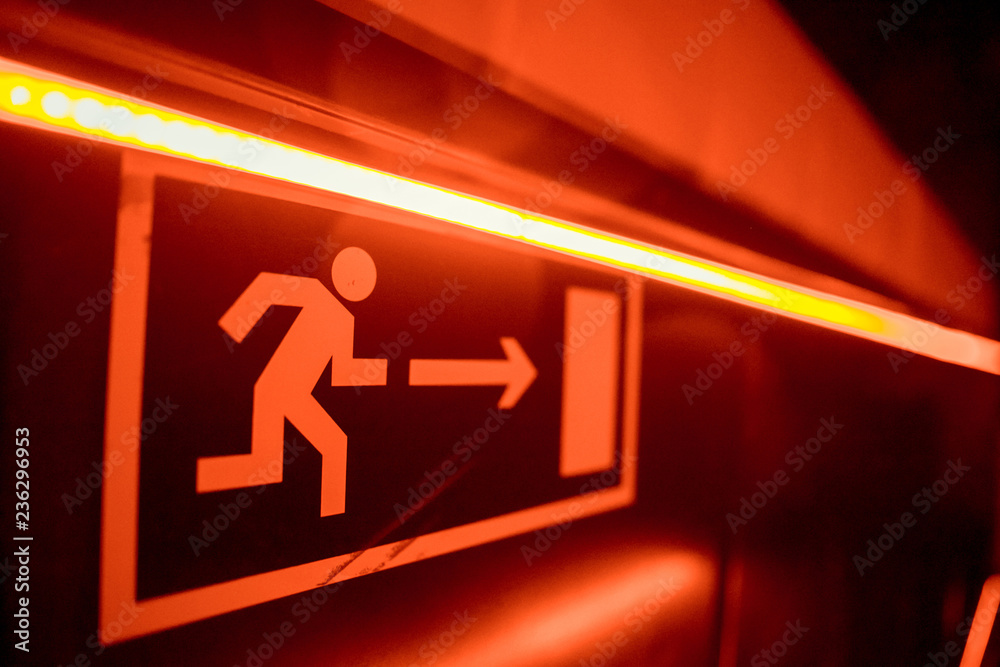 Red exit Sign, evacuation sign, safety sign, office building sign Stock ...