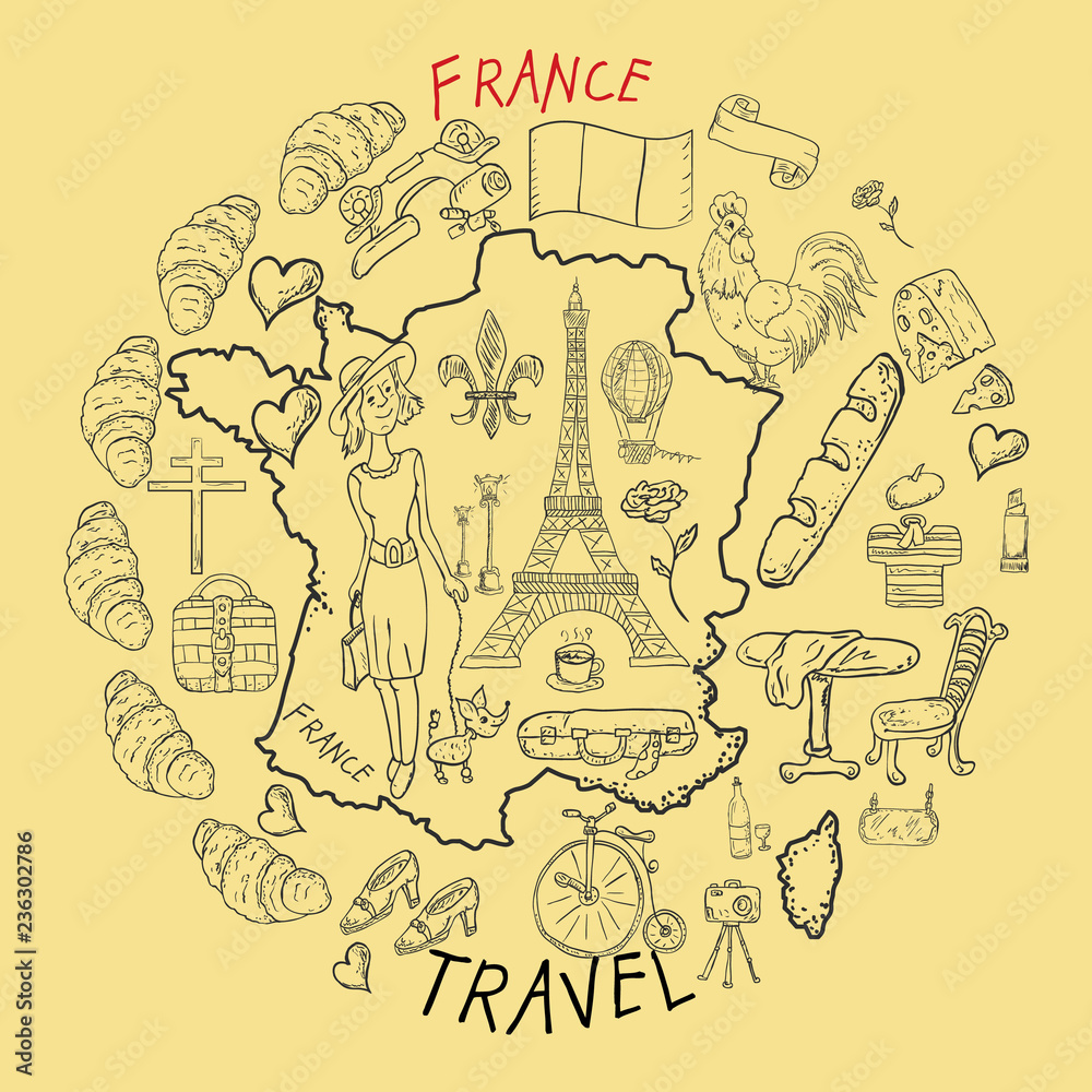 contour illustration, coloring, travel_9_to the country of Europe ...