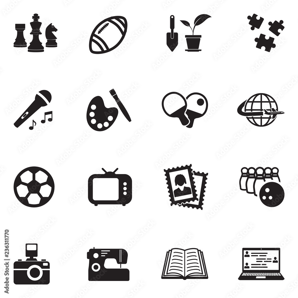 Hobbies Icons. Black Flat Design. Vector Illustration. Stock Vector ...