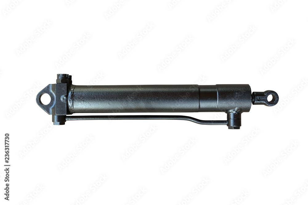 hydraulic lift cylinder of the truck on an isolated white background ...