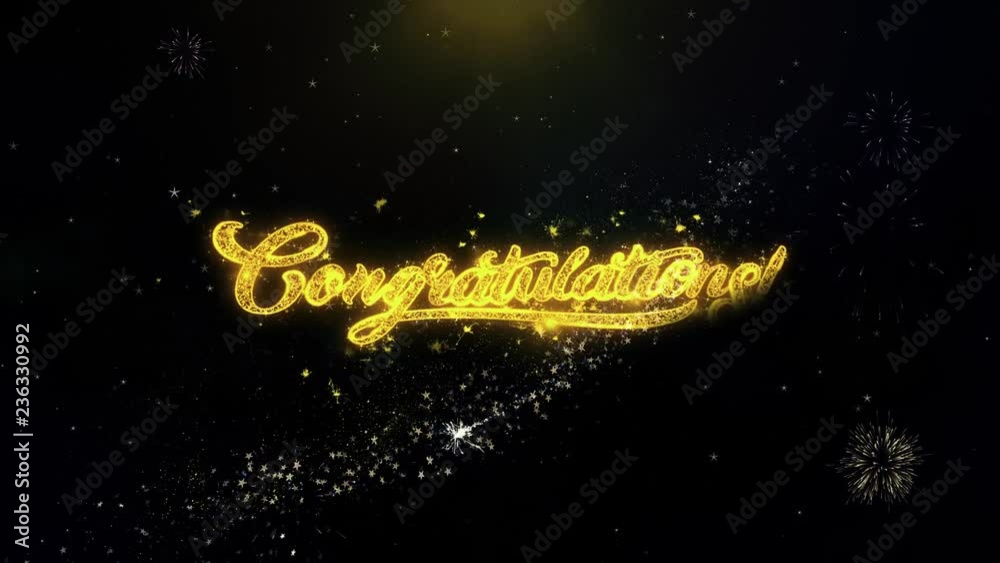 Congratulations Written Gold Glitter Particles Spark Exploding ...