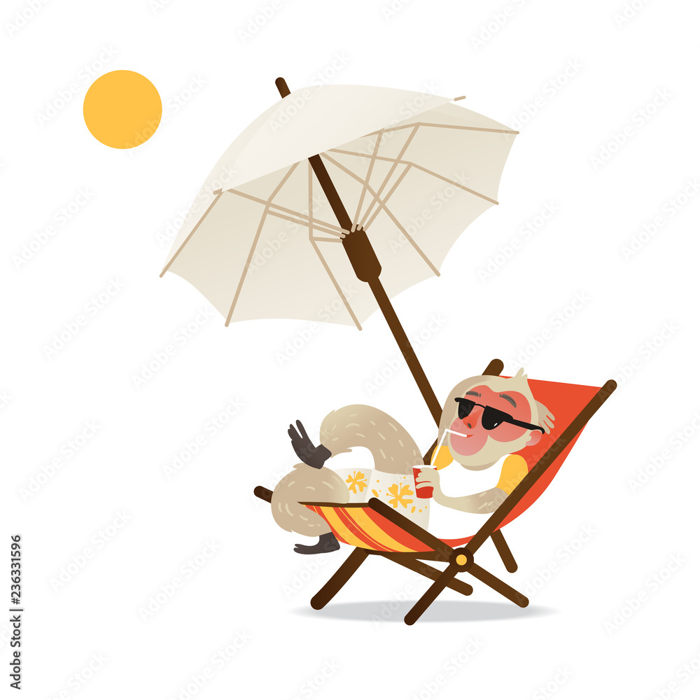Vettoriale Stock Satisfied monkey in swimwear and sunglasses lying on ...