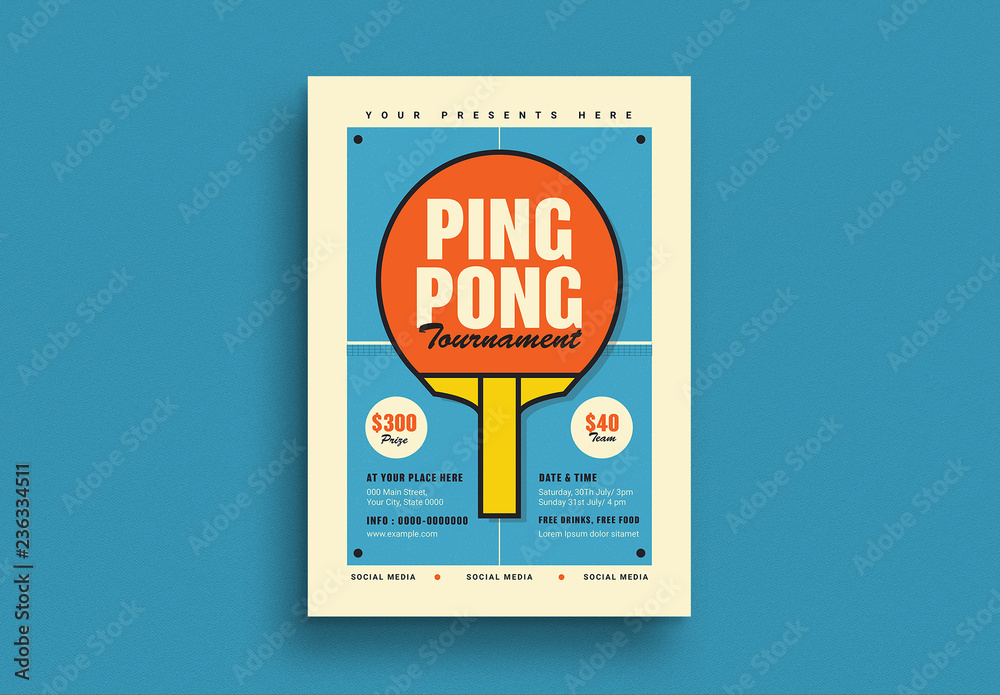 Ping Pong Tournament Event Flyer Layout Stock Template | Adobe Stock