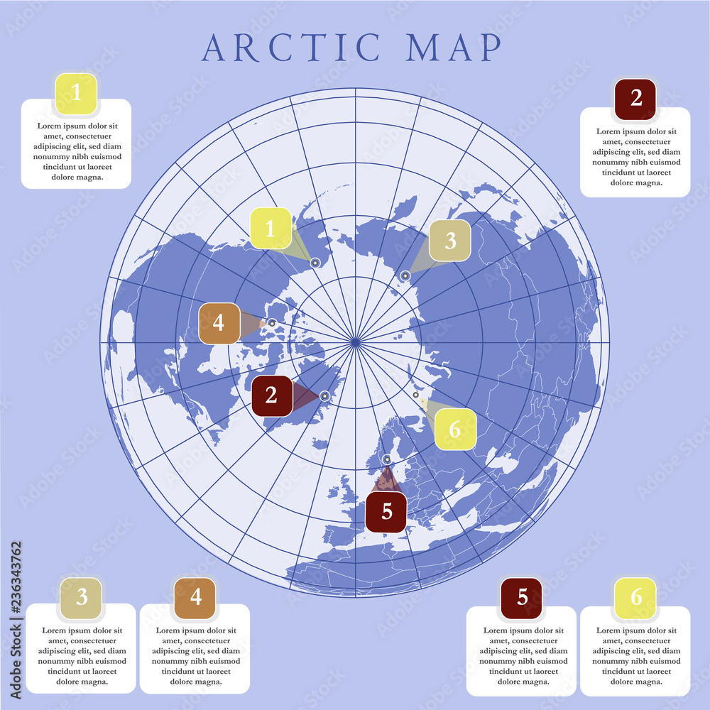 Arctic map with countries boundary, grid and label. Arctic regions of ...