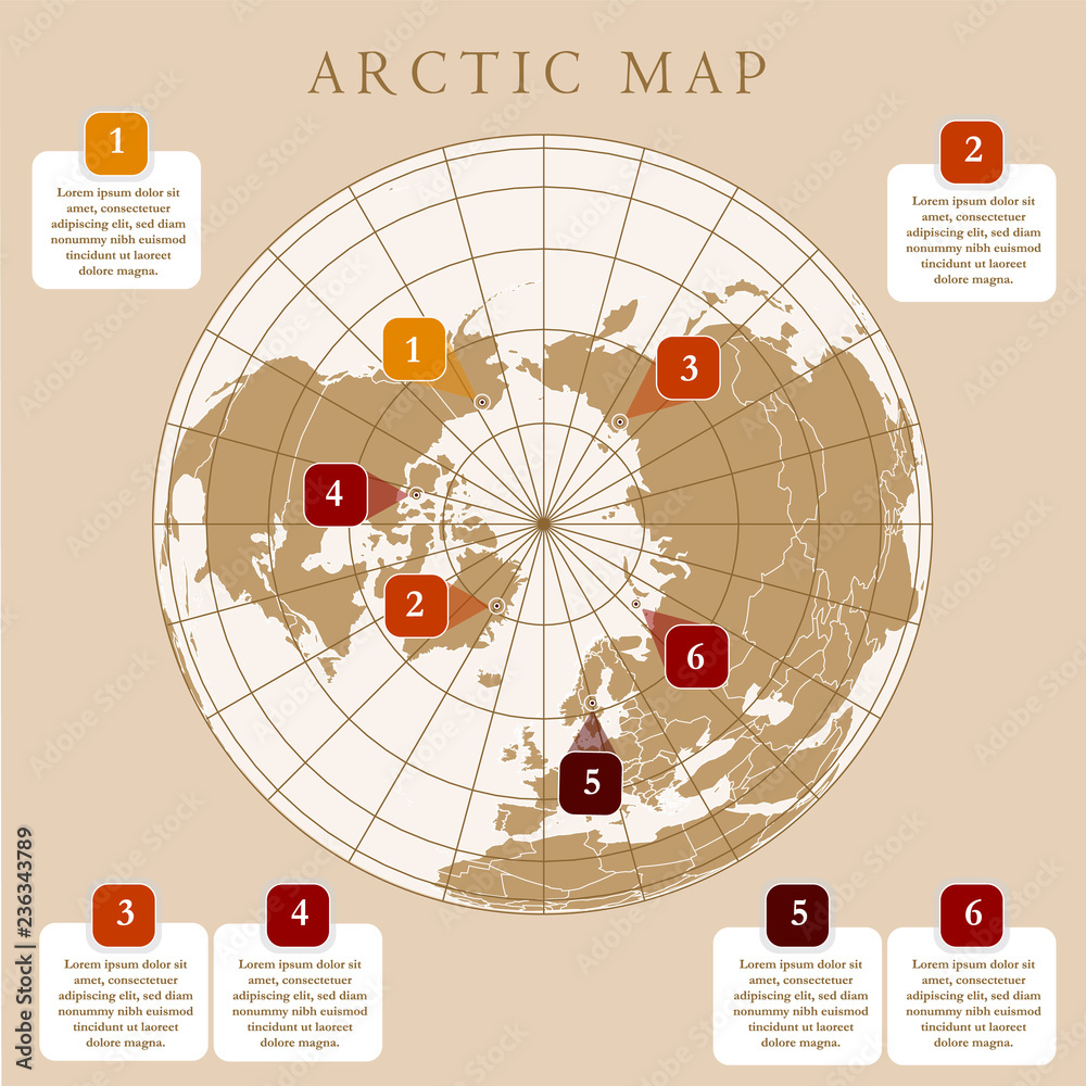 Arctic map with countries boundary, grid and label. Arctic regions of ...