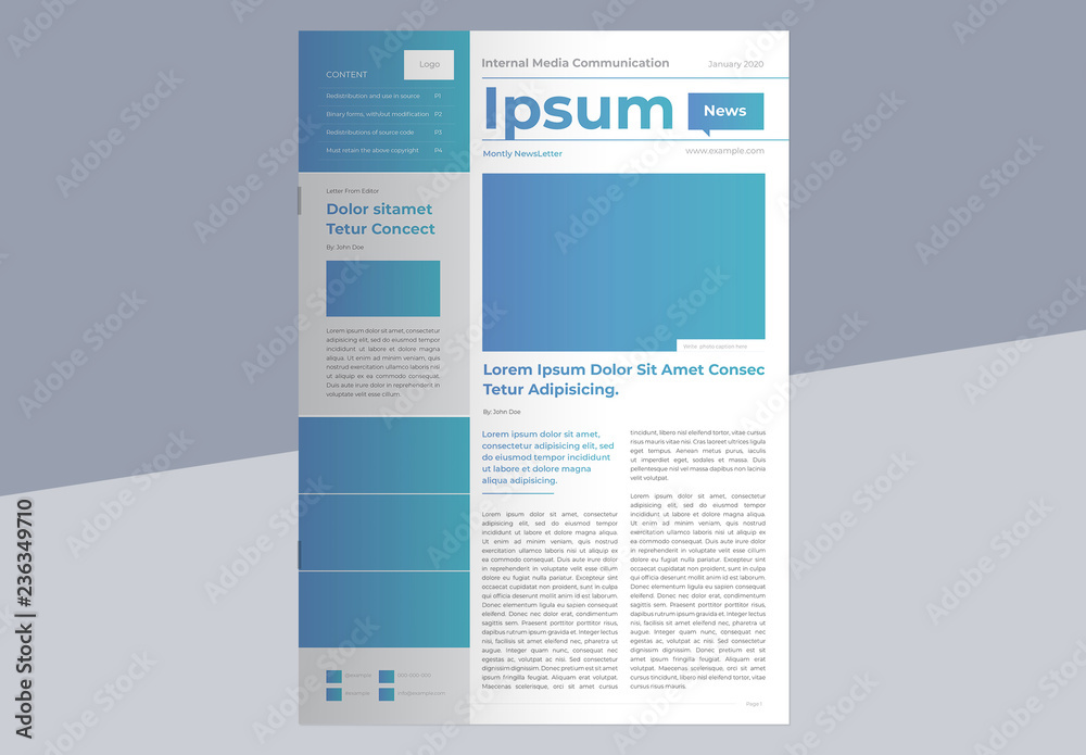 Business Newsletter Layout with Blue Gradient Accents Stock Template ...