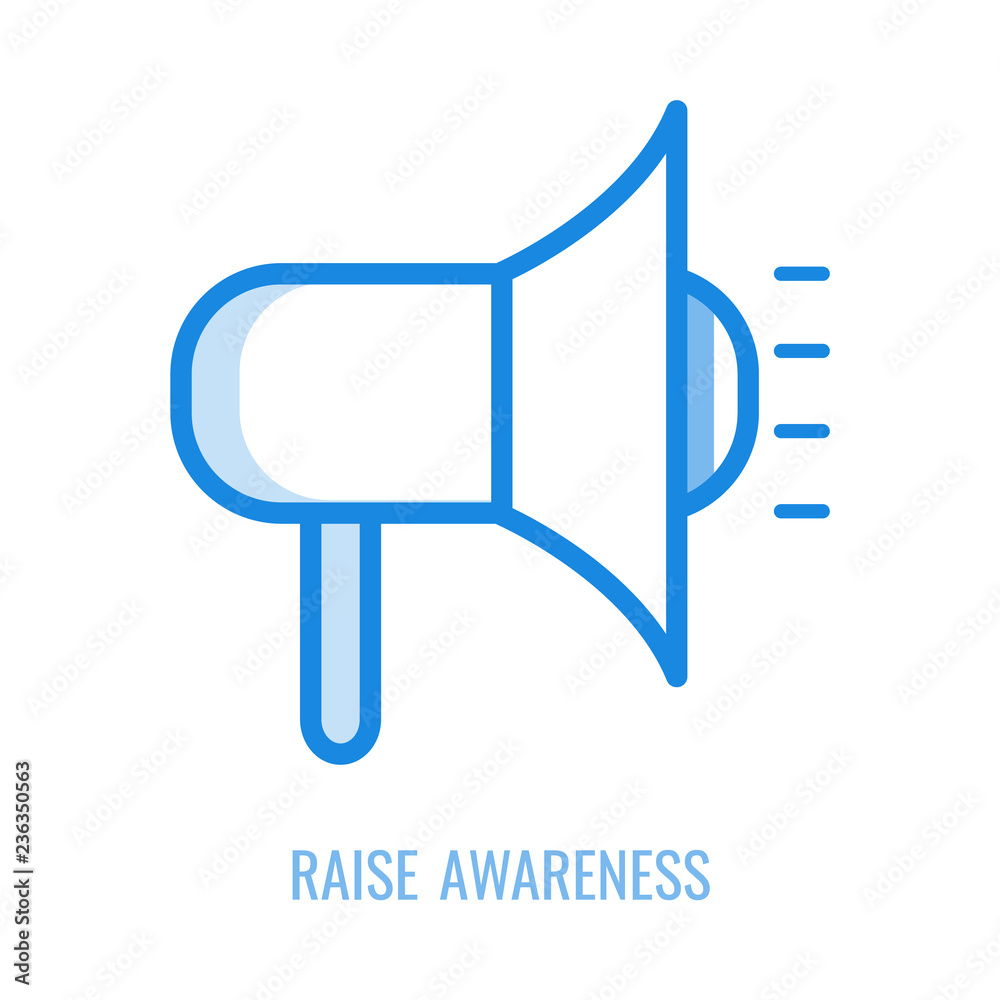 Raise awareness line icon - blue outline symbol of loudspeaker for ...