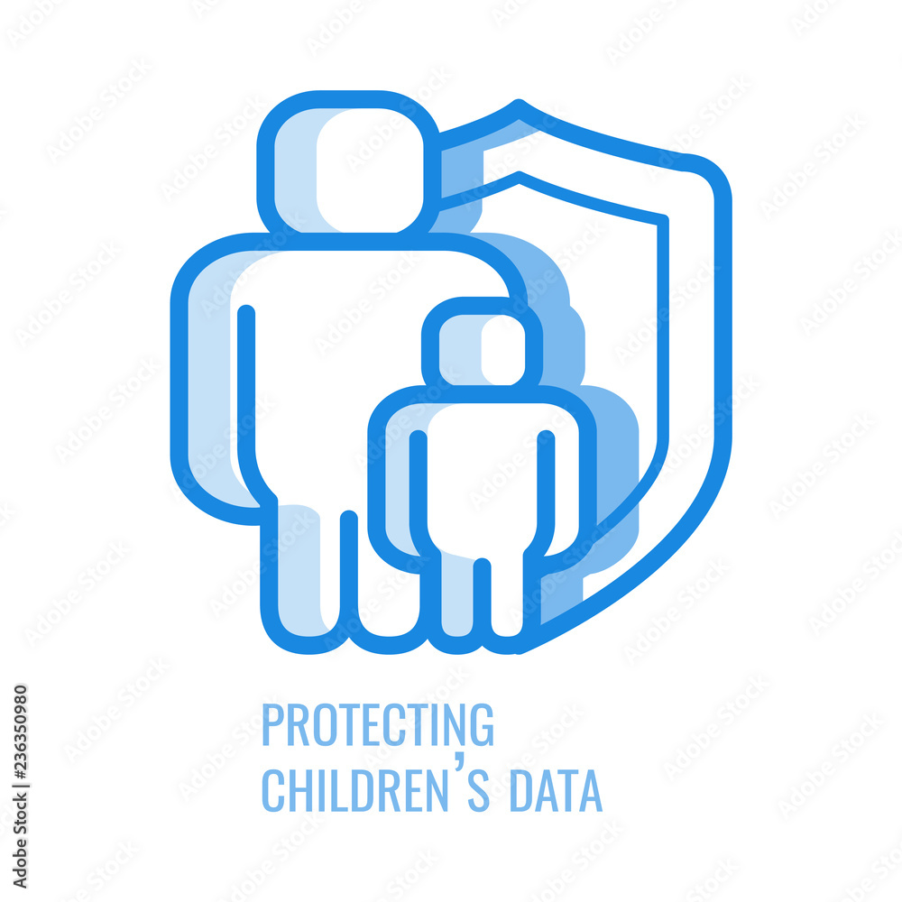 Protecting children data line icon - thin outline symbol of abstract ...