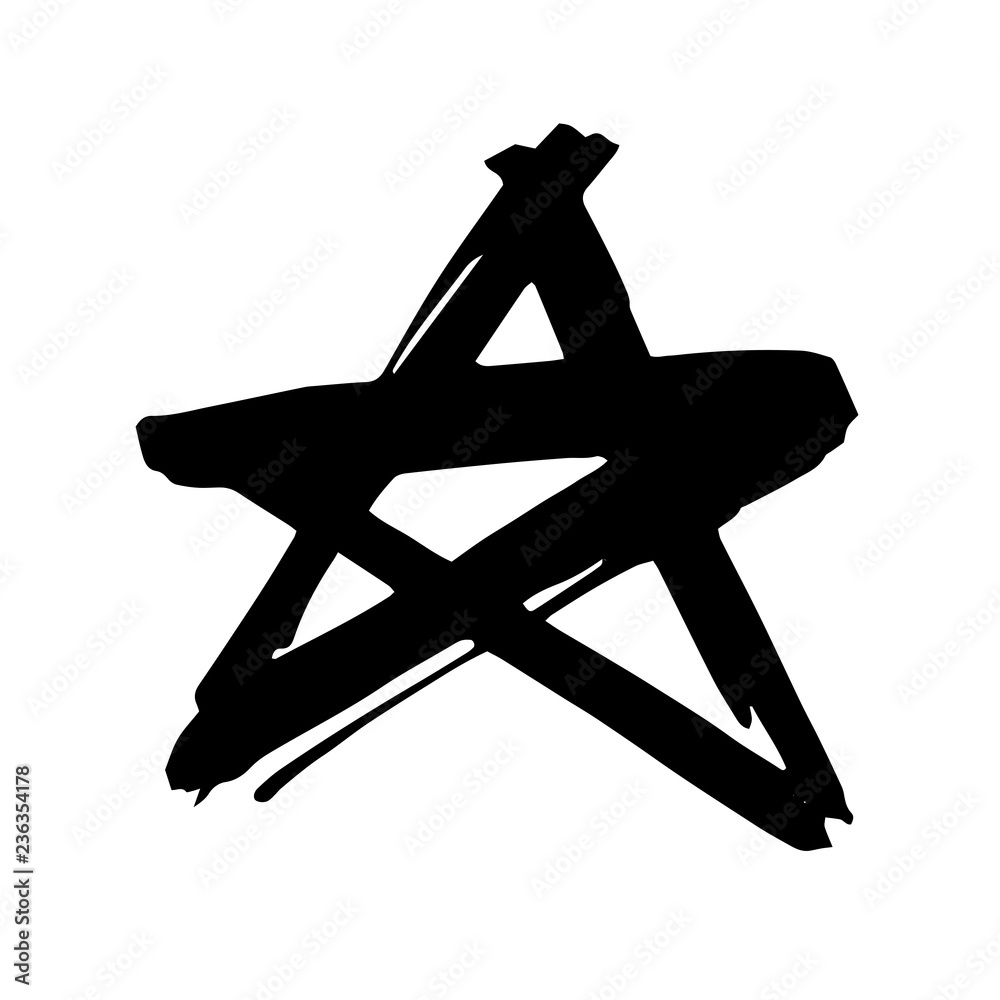 Star. Hand drawn paint object for design use. Abstract brush drawing ...