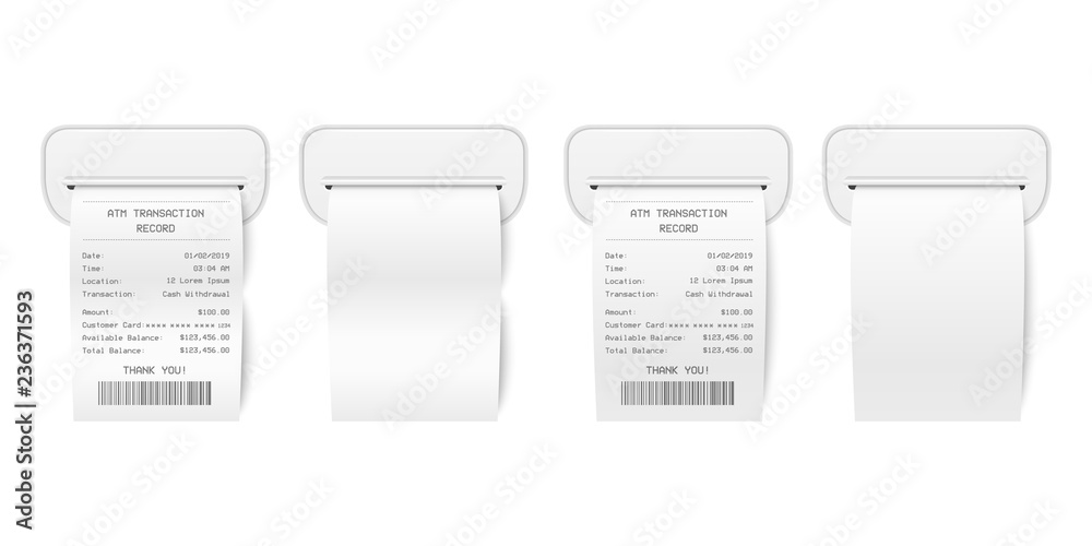 Vector Realistic 3d Paper Printed ATM Transaction Record Receipt with ...
