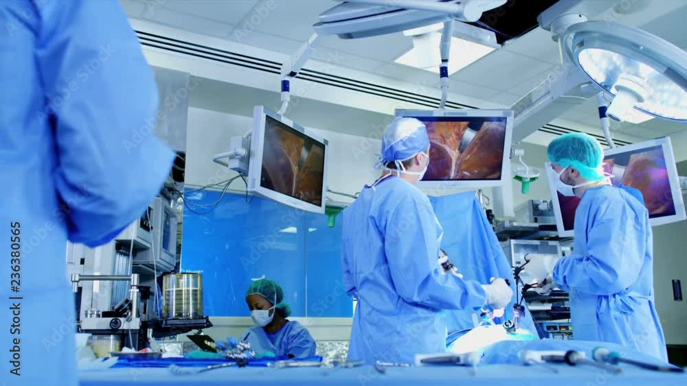 Vidéo Stock Laparoscopic specialist hospital medical training theatre ...