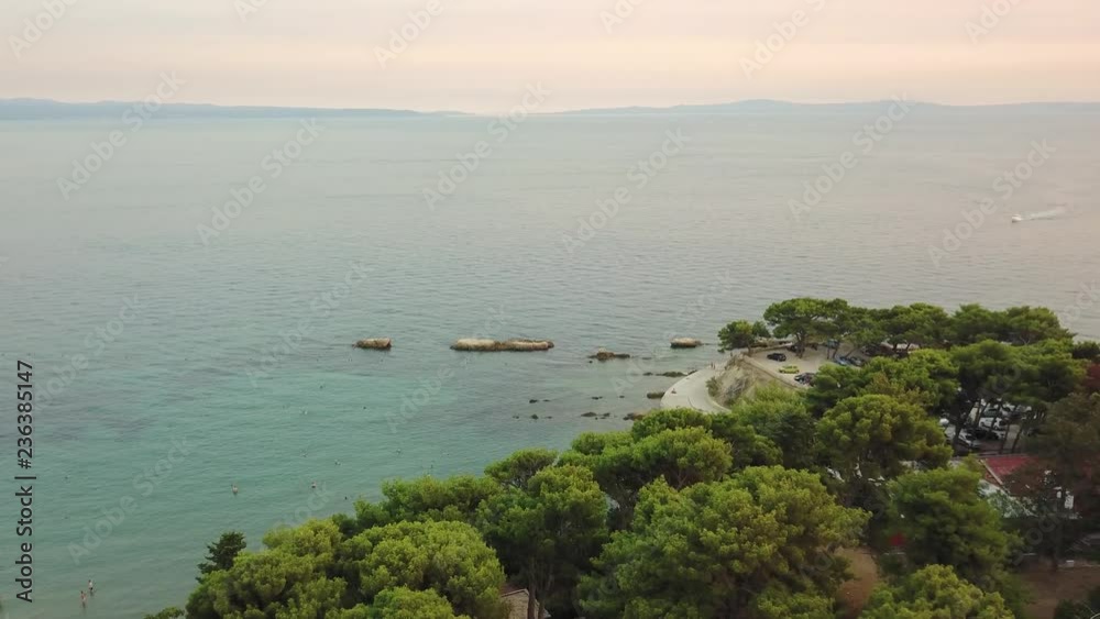 Aerial drone footage of Beach Firule and place called Sumica in Split ...