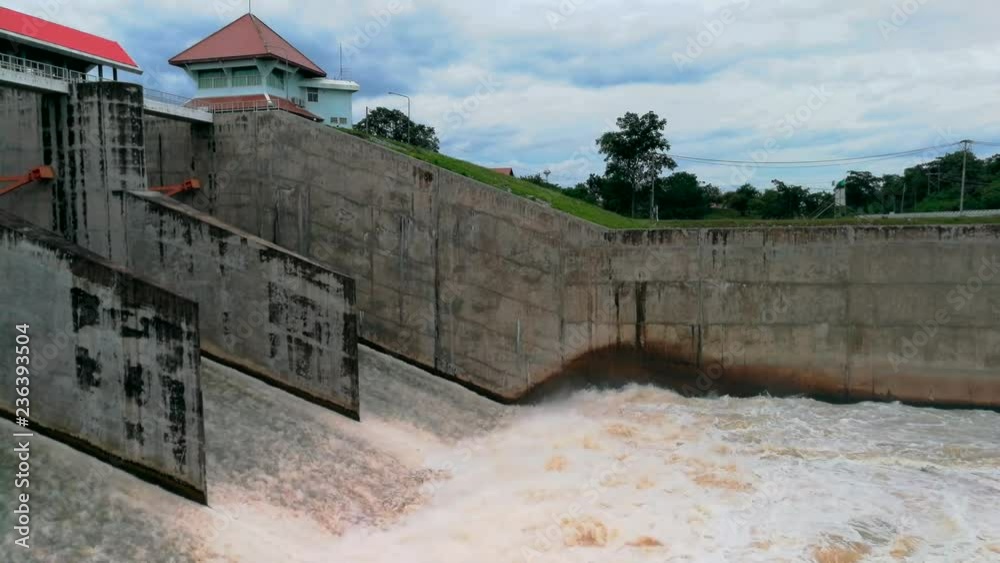 construction of Spillway Dam gate on night, The Pa Sak Cholasit Dam ...