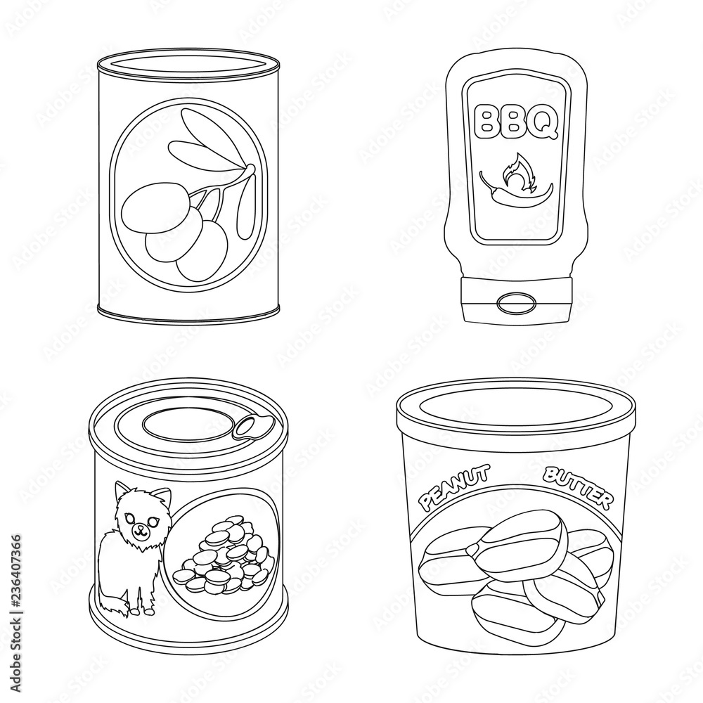 Vector illustration of can and food logo. Set of can and package stock ...