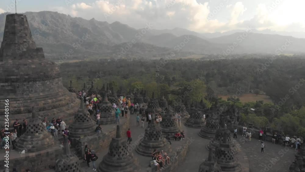 Cinematic aerial footage of magnificent Borobudur temple with slow ...