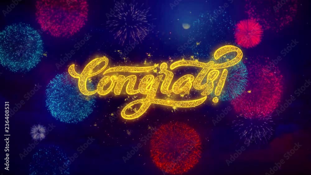 Congrats Greeting Text with Particles and Sparks Colored Bokeh ...