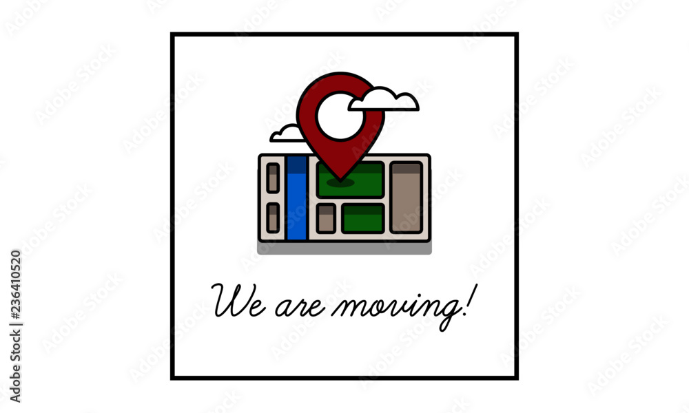 We are moving Poster with Location Pin and Map Stock Vector | Adobe Stock