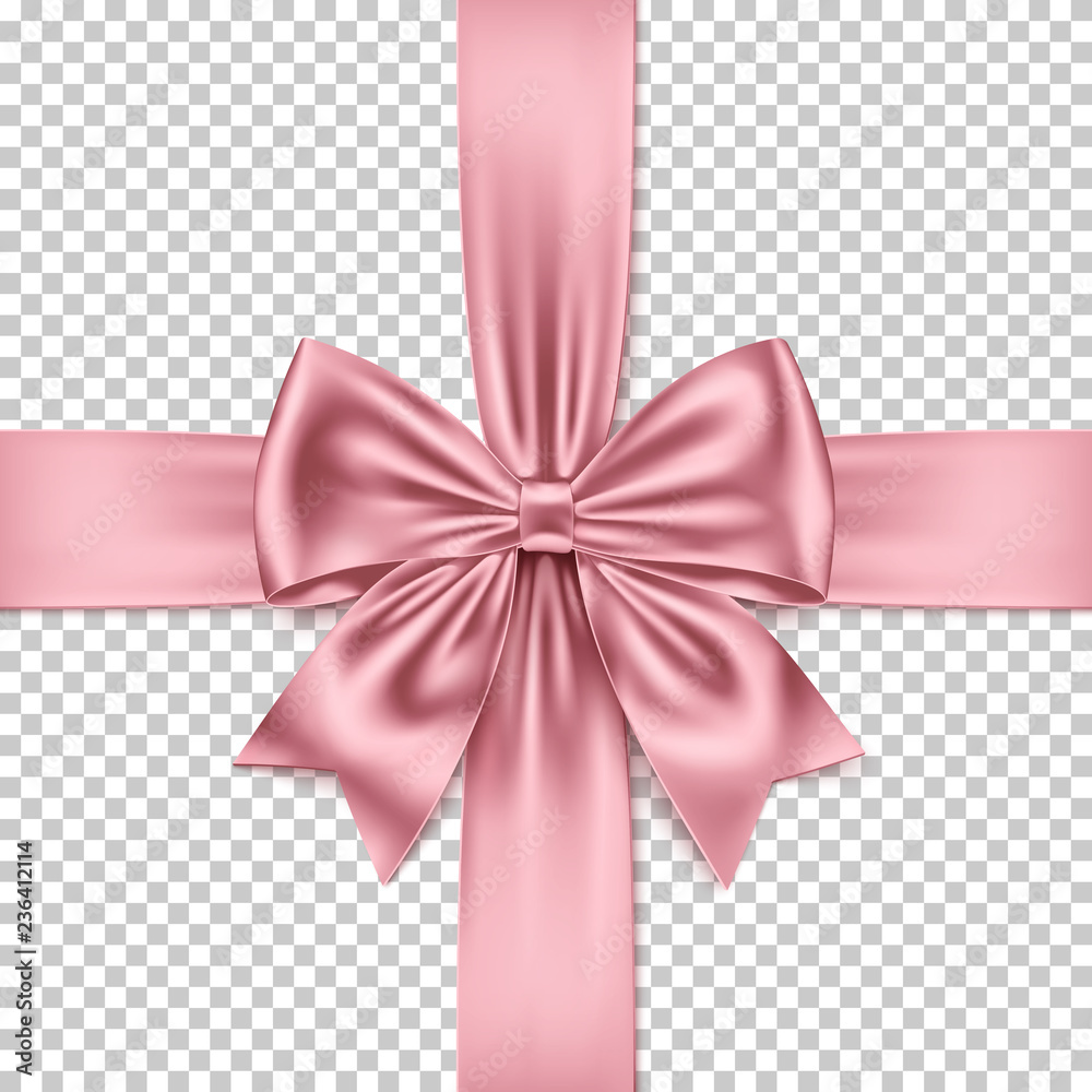 Realistic pink gift bow and ribbon isolated on transparent background ...