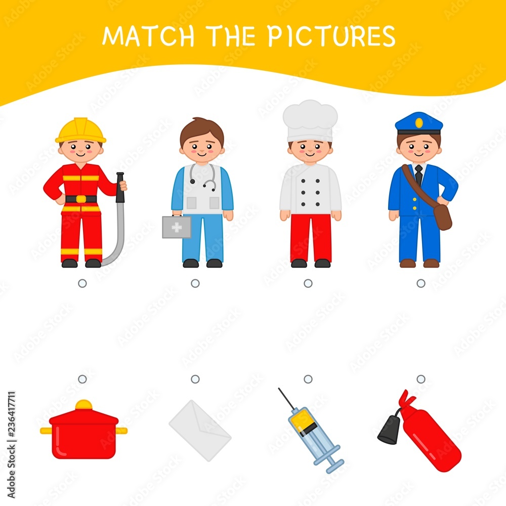 Matching children educational game. Match professions and objects ...