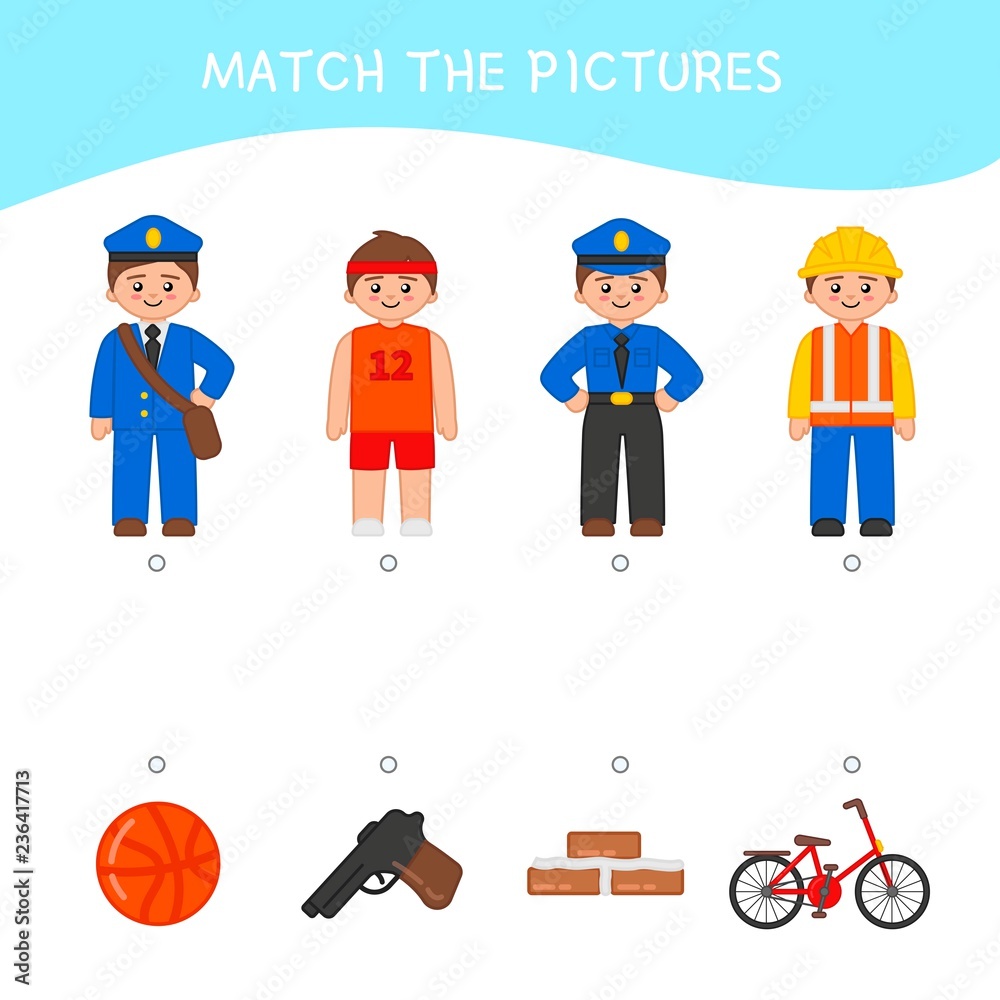 Matching children educational game. Match professions and objects ...
