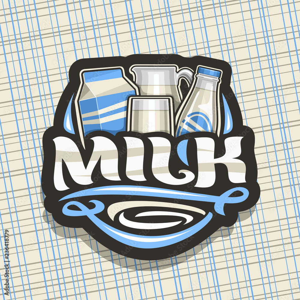 Vector logo for natural Milk, dark decorative signage with illustration ...