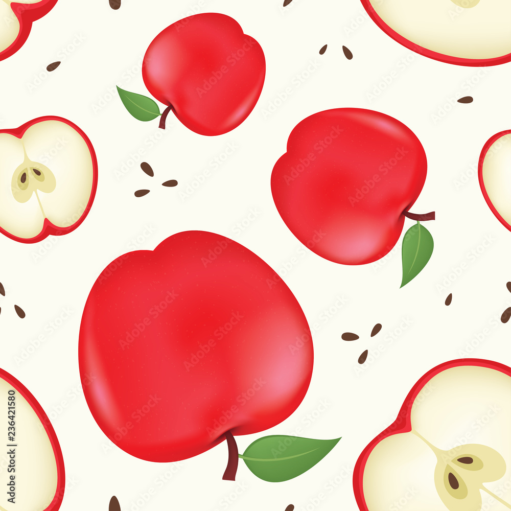 Vector apple seamless pattern. Fresh apple background. Seamless ...