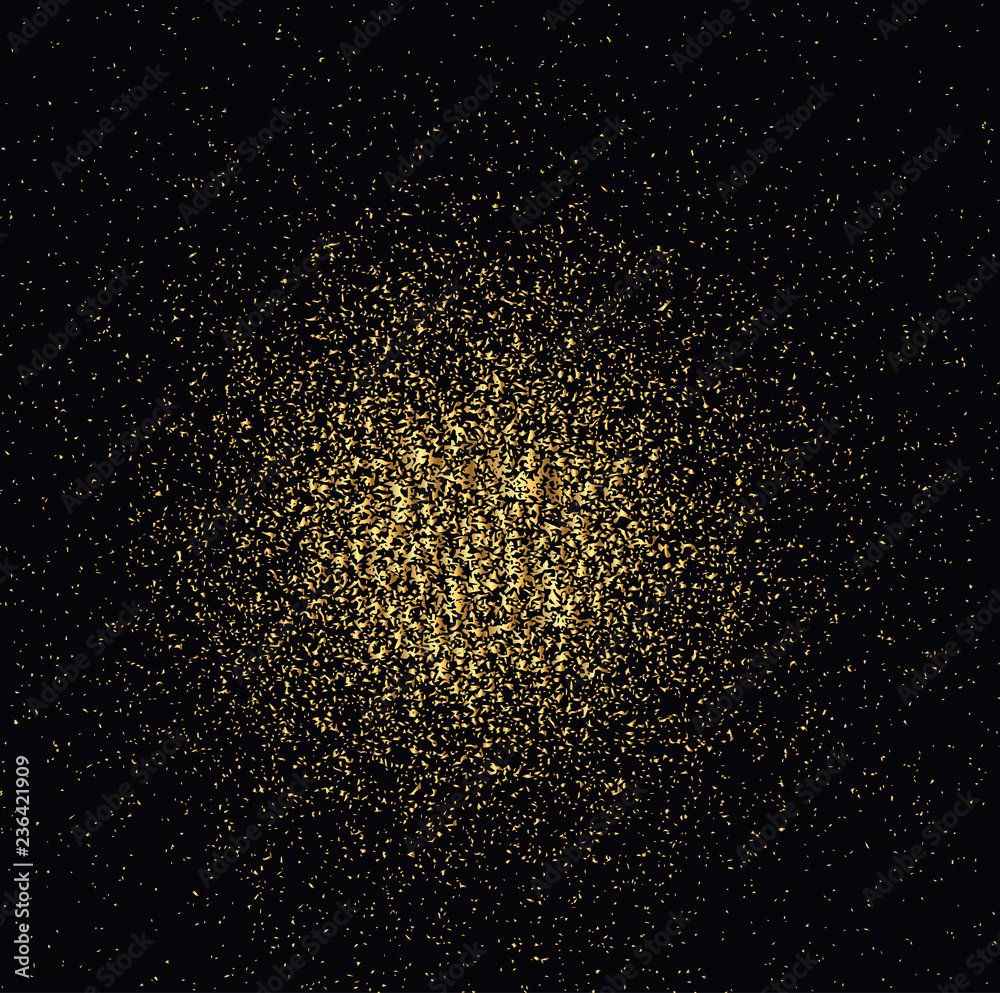 Gold sparkles isolated on black background. Gold glitter pattern ...
