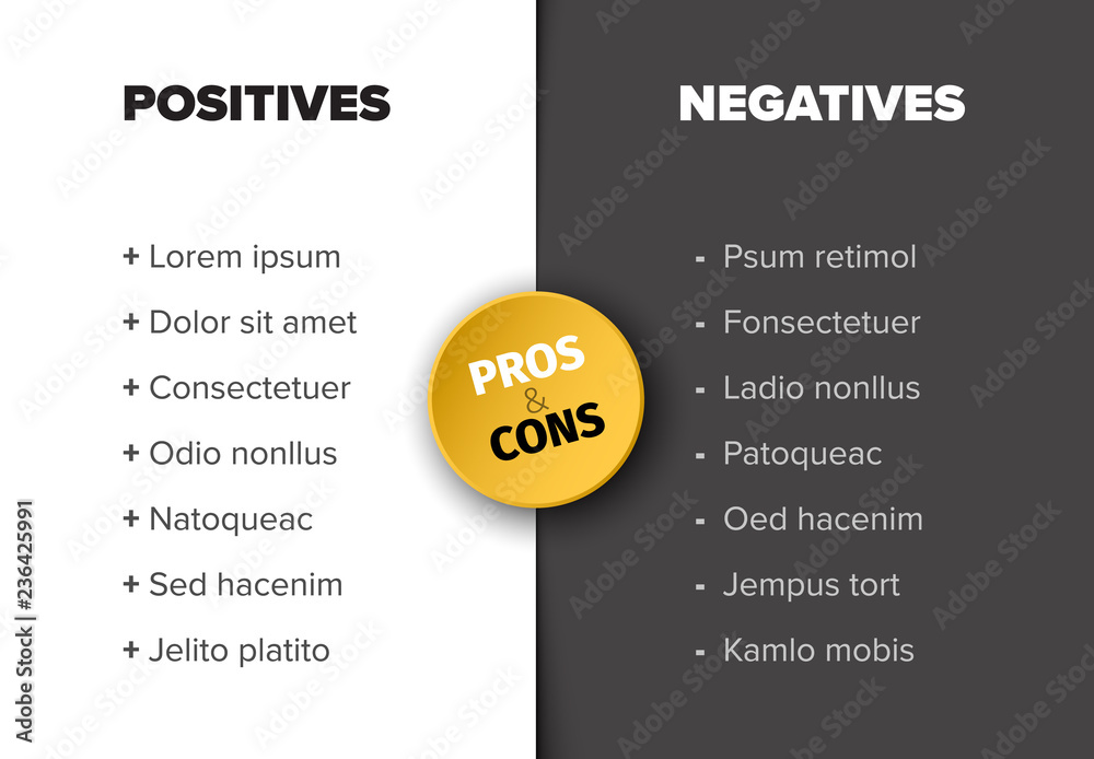 Vector pros and cons compare template table Stock Vector | Adobe Stock