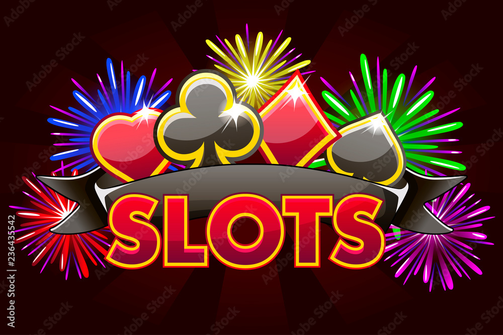 Screen logo slots, banner on redbackground with icons, ribbon and ...