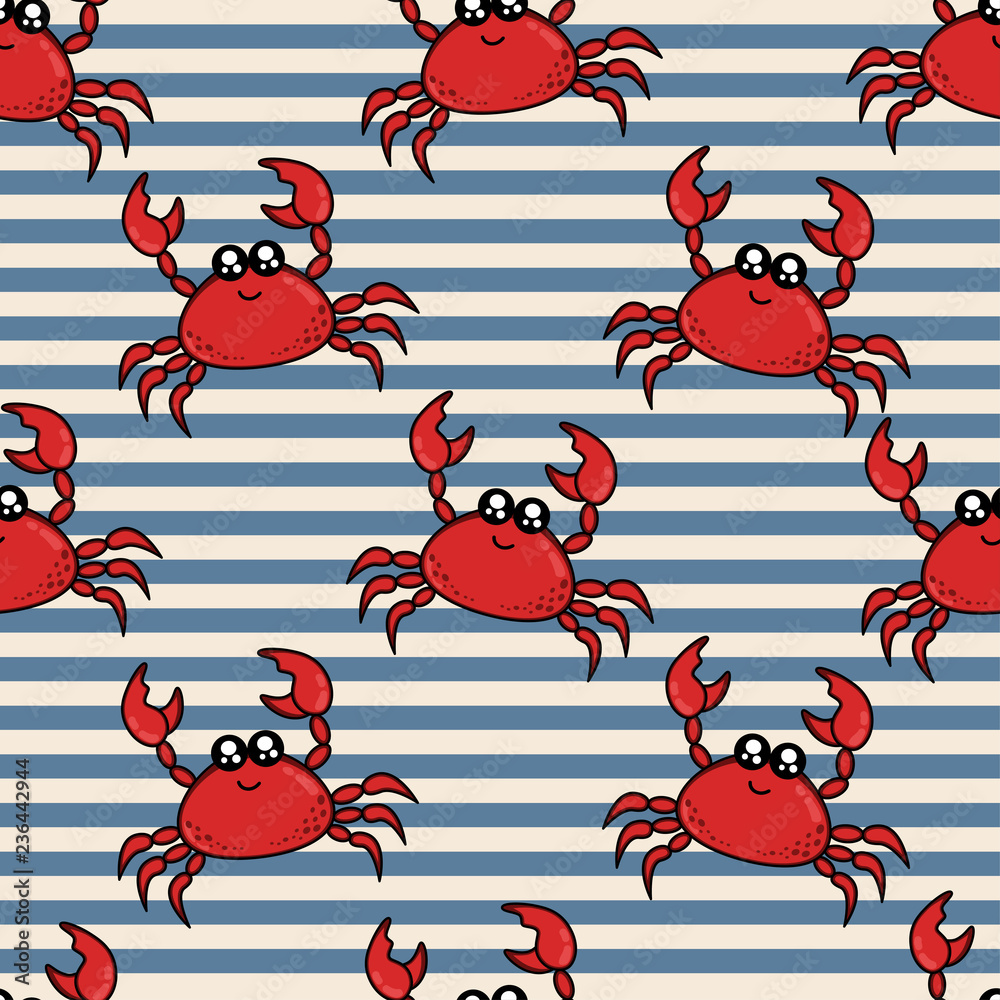 Cute kids crab pattern for girls and boys. Colorful crab on the ...