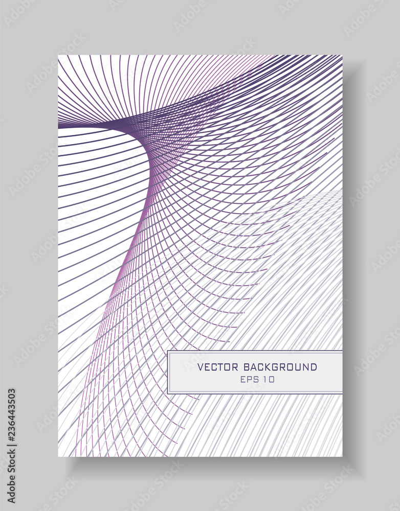 Book cover template of line art pattern. Abstract violet, pink lines on ...