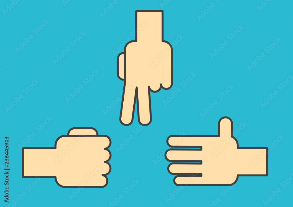 Rock Paper Scissors game, Flat cartoon vector illustration Stock Vector ...
