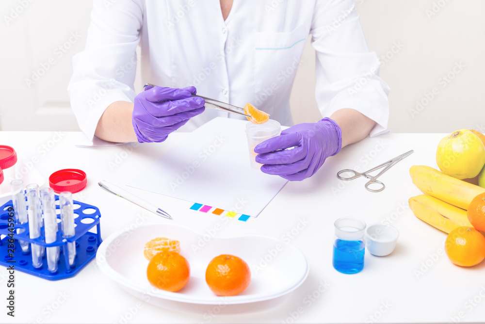 Woman collect samples of Fruits for laboratory test, Food Safety ...