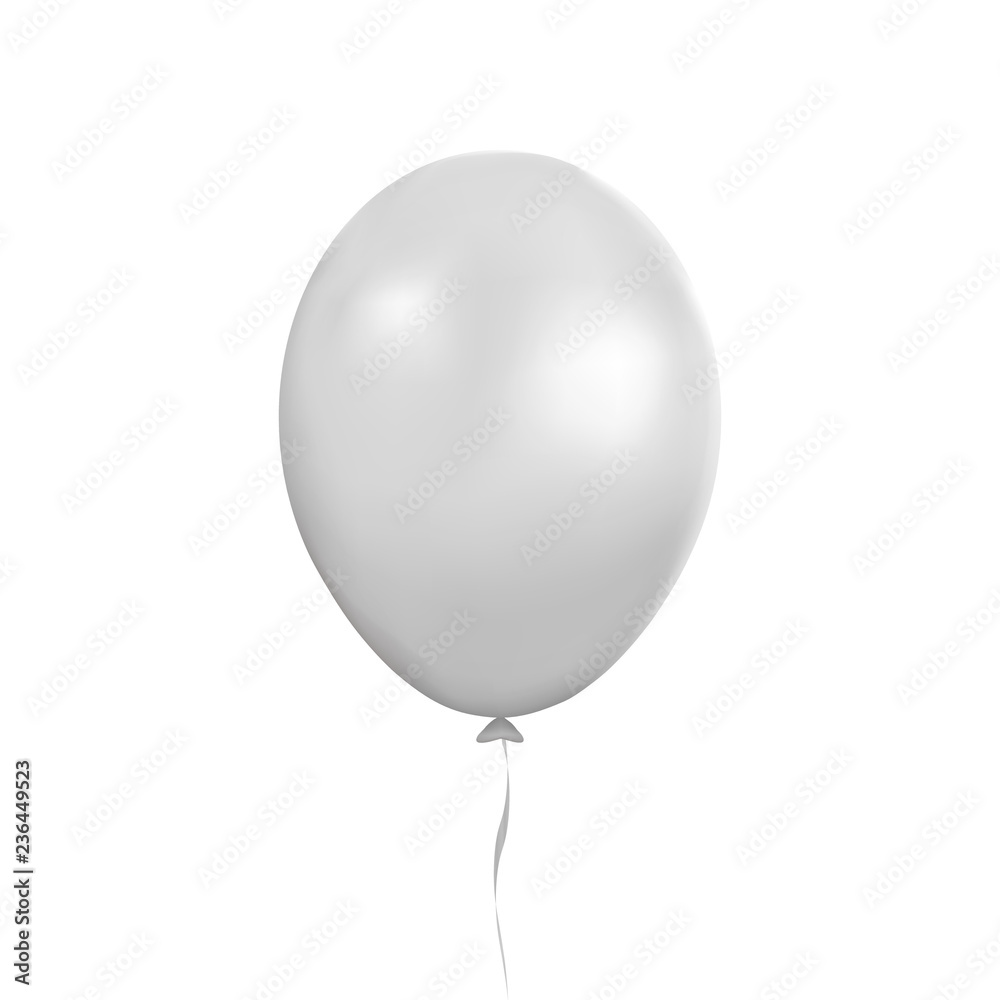 White balloon vector. Party baloon with ribbon and shadov isolated on ...