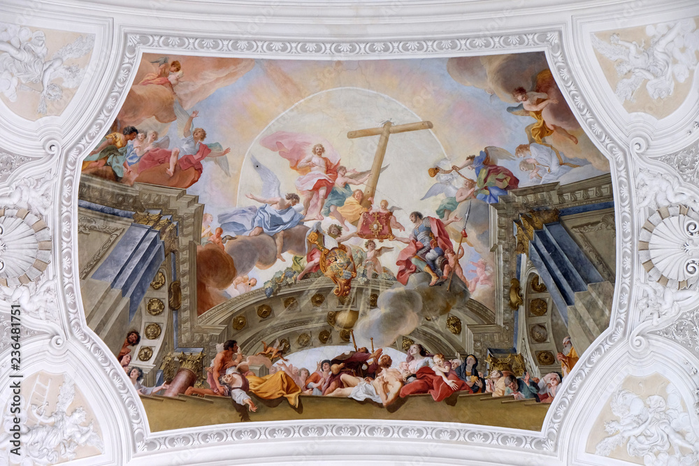Adoration of the Holy Blood relic, fresco by Cosmas Damian Asam in the ...