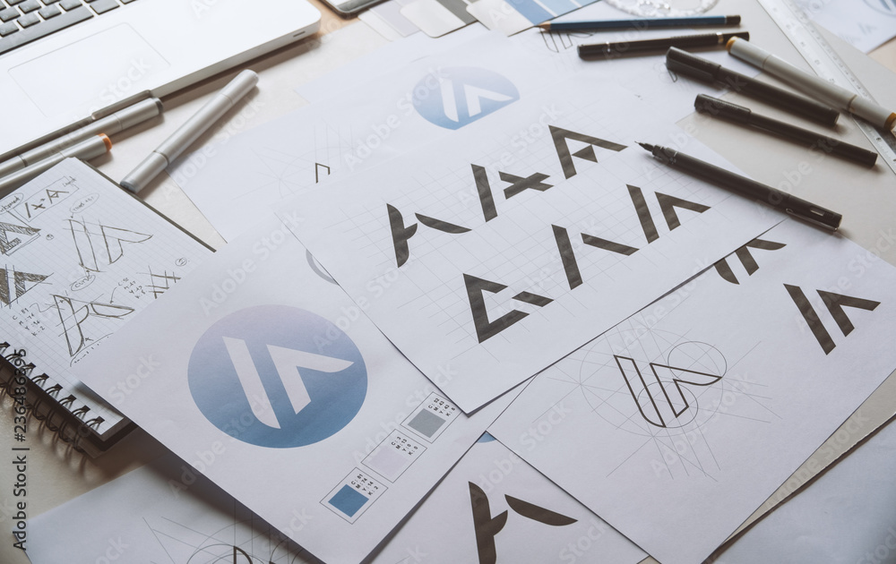 Graphic designer development process drawing sketch design creative ...